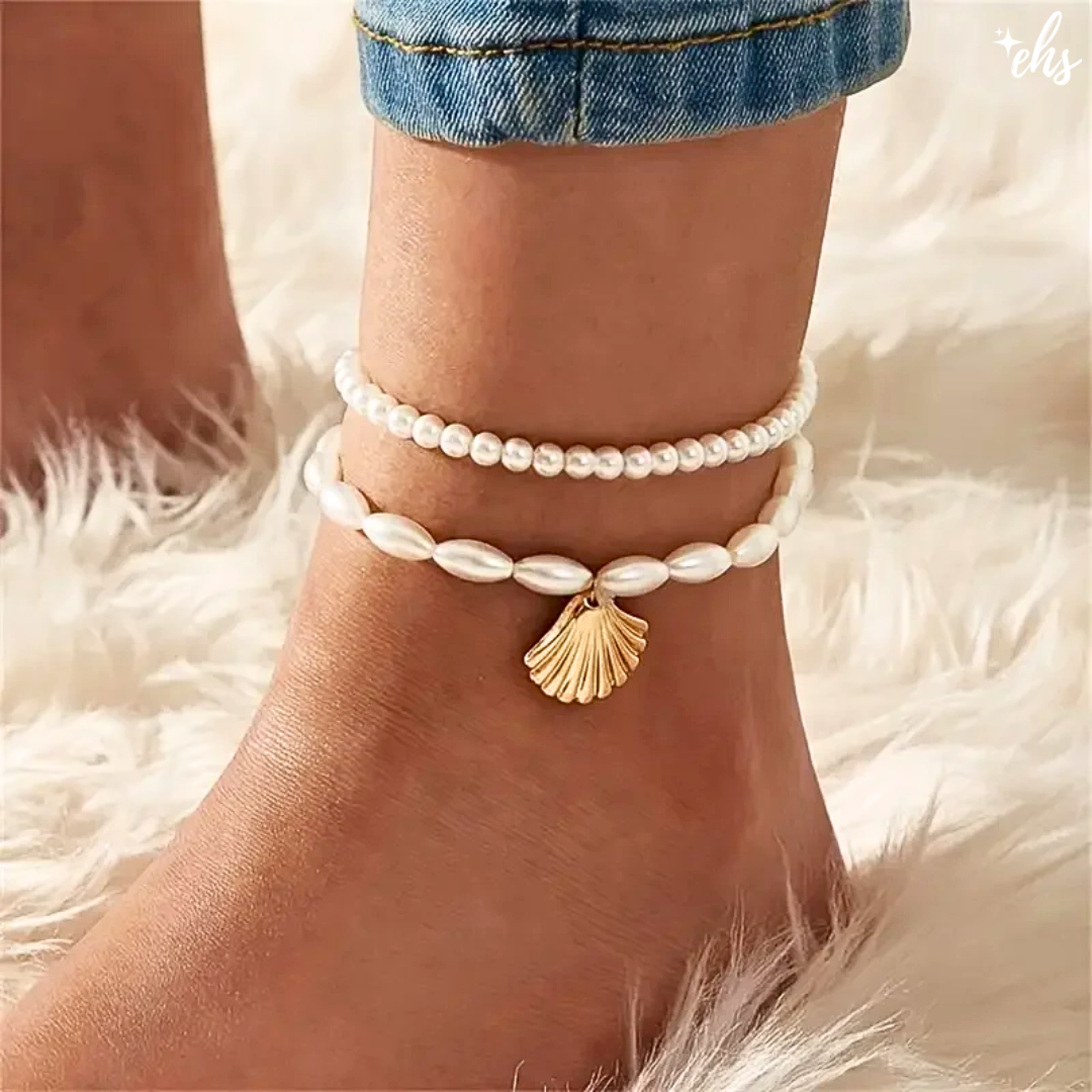 Gold Shell Pearl Anklet - Earth Healing Stones